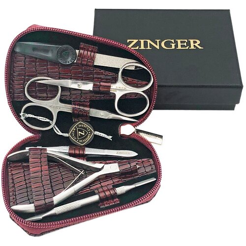 Маникюрный набор Zinger 7103, 6 предметов, серебристый/бордовый лофт