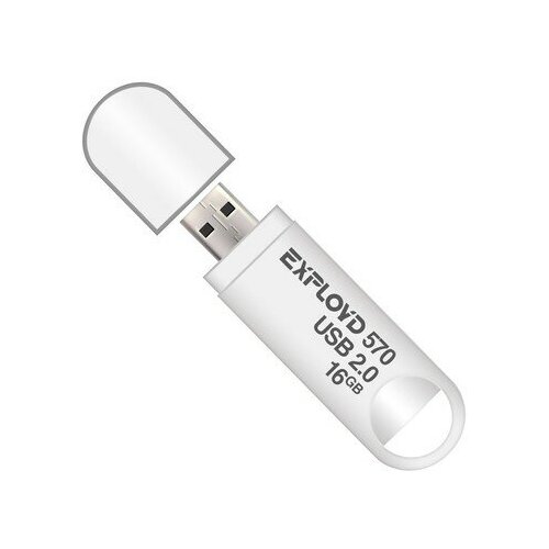 Флешка Exployd 570, 16 Гб, USB2.0, чт до 15 Мб/с, зап до 8 Мб/с, белая