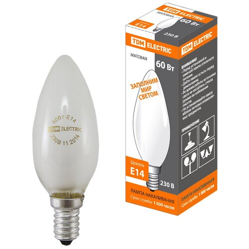 Лампа накаливания "Свеча матовая" 60 Вт-230 В-Е14 TDM Electric (SQ0332-0019)