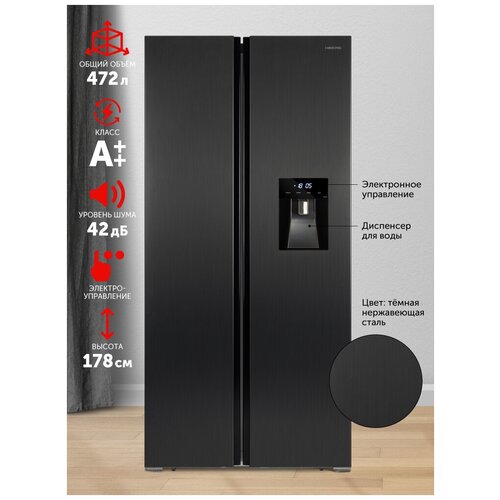 Холодильник HIBERG RFS-484DX NFXD, серый