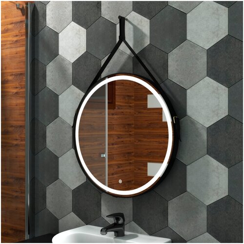 Зеркало для ванной Uperwood Round 65 см, LED подсветка, сенсор, черный ремень