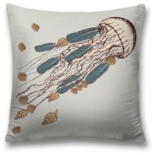 Наволочка декоративная на молнии, чехол на подушку JoyArty "Медуза с ракушками" 45х45 см