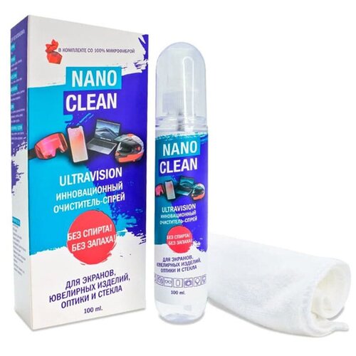 NanoClean Спрей антифог для очков и оптики очищающий и салфетка, для масок и шлемов, телефонов, ноутбуков