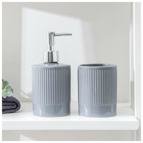 Набор аксессуаров для ванной комнаты КНР "Лина", 2 предмета, дозатор, стакан, цвет серый (6243792)