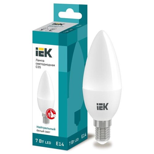 Лампа светодиодная ECO C35 7Вт свеча 4000К E14 230В, IEK LLE-C35-7-230-40-E14 (10 шт.)