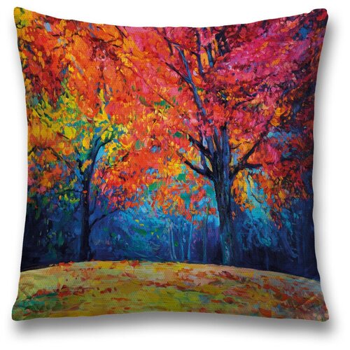 Наволочка декоративная на молнии, чехол на подушку JoyArty "Красочные деревья" 45х45 см