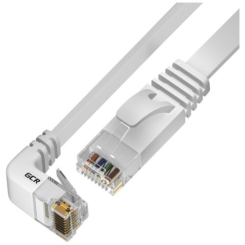 GCR Патч-корд PROF плоский 3.0m, UTP медь кат.6, белый, верхний угол, ethernet high speed 10 Гбит/с, RJ45, T568B