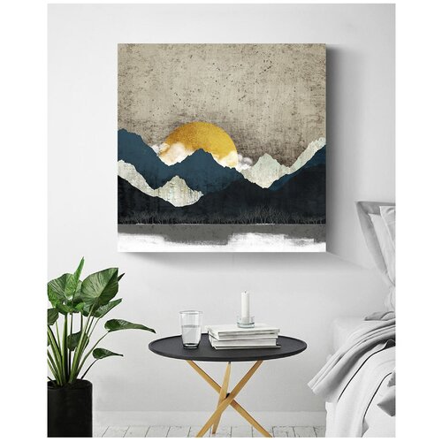 Картина интерьерная на холсте для интерьера в гостиную/зал/спальню "Солнце за горами", 50х50 см
