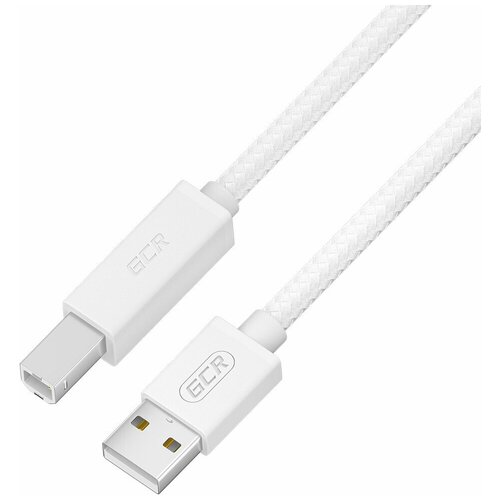 GCR Кабель Premium 0.5m USB 2.0, AM/BM, белый нейлон 28/24 AWG, экран, армированный, морозостойкий