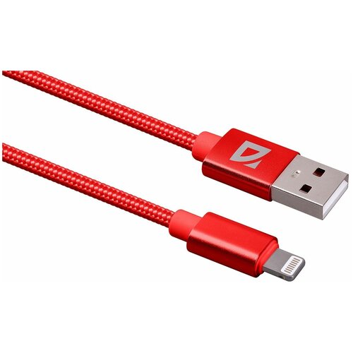 USB кабель Defender F85 Lightning красный, 1м, 1.5А, нейлон, пакет