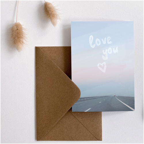 Дизайнерская открытка Meswero / Love you blue / с подарочным конвертом / 10х15