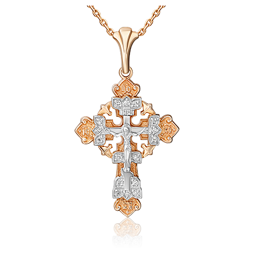 Крестик PLATINA, комбинированное золото, 585 проба, бриллиант