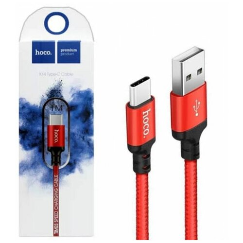 Кабель Hoco X14 Times Speed, Type-С - USB, 3 А, 1 м, черно-красный