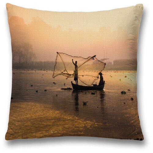 Наволочка декоративная на молнии, чехол на подушку JoyArty "Рыболовные сети" 45х45 см