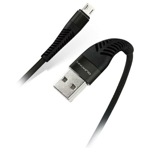 Кабель Qumann micro USB 1м 2,1А ткан. оплётка гибкий коннектор черный