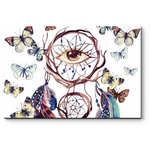 Модульная картина Ловец снов в окружении порхающих бабочек 60x40