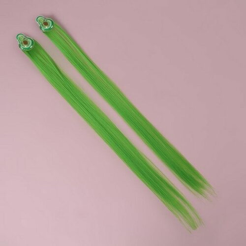 Набор накладных локонов "AVOCADO", прямой волос, на заколке, 2 шт, 50 см, цвет зелёный