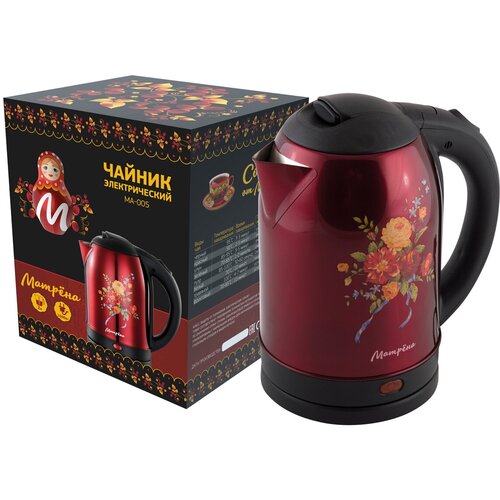 Чайник электрический Матрена MA-005, 2 л, сталь, красный, Хохлома