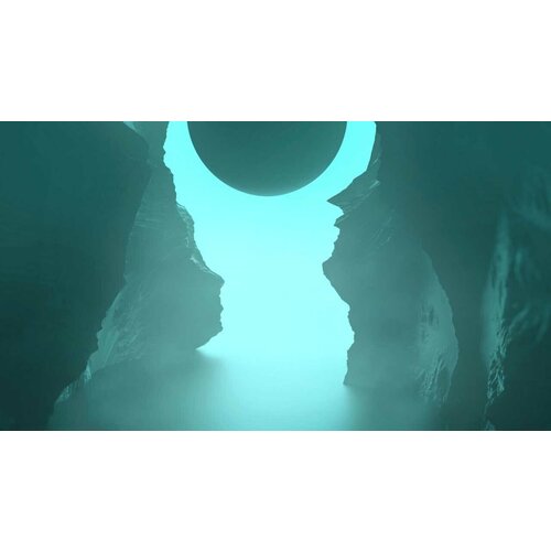 Картина на холсте 60x110 Альянс Лес "Луна скалы туман" на подрамнике / интерьер/ декор