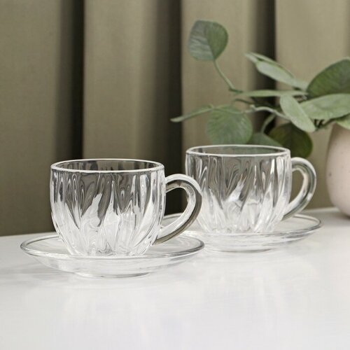Набор чайный из стекла «Блаженство», 4 предмета: чаша 150 мл, 7×6,5 см, блюдце d=12 см
