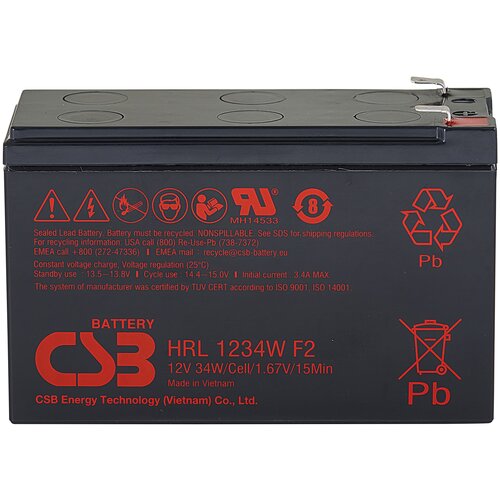 Аккумулятор CSB HRL 1234W, 12В, 9 Ач