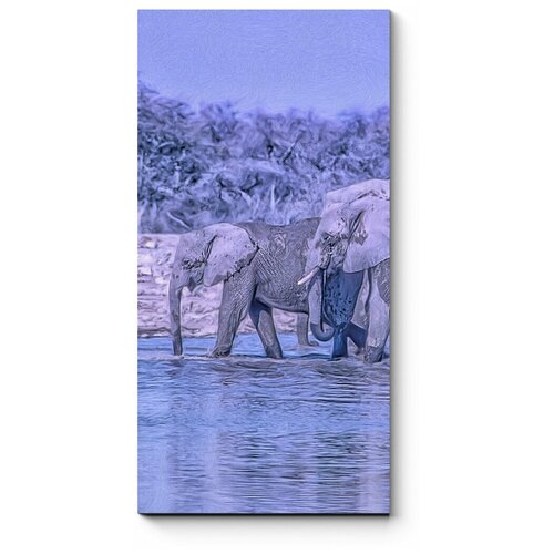 Модульная картина Африканские слоны на водопое 100x200