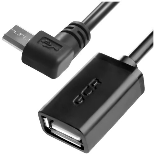 GCR Адаптер переходник OTG 0.75m USB, microB 5pin угловой/AF, черный, литой, 30/30 AWG, морозостойкий