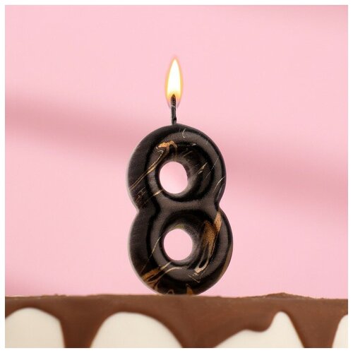 Свеча в торт "Черный мрамор", цифра "8", 8 см