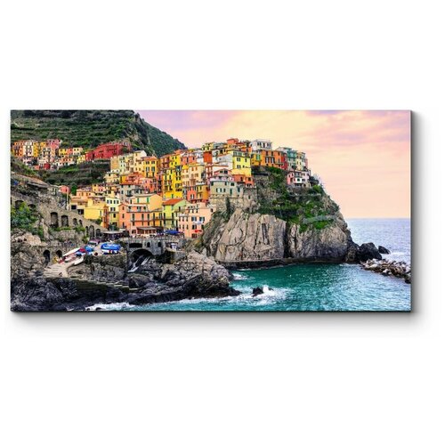 Модульная картина Красочные дома на скале над Средиземным морем 130x65