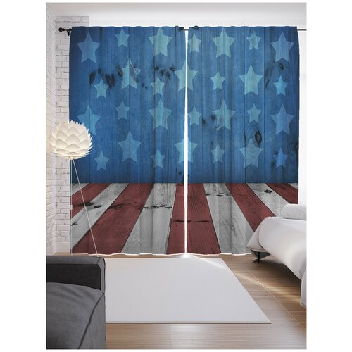 Фотошторы для кухни и спальни JoyArty "Флаг Америки на досках", 2 полотна со шторной лентой шириной по 145 см, высота 265 см