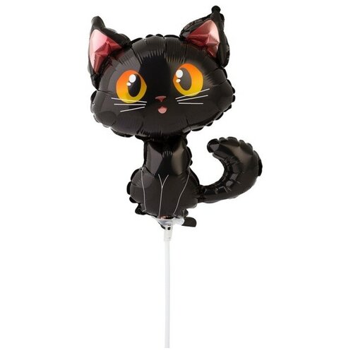 Шар фольгированный 14" «Кот чёрный», мини-фигура