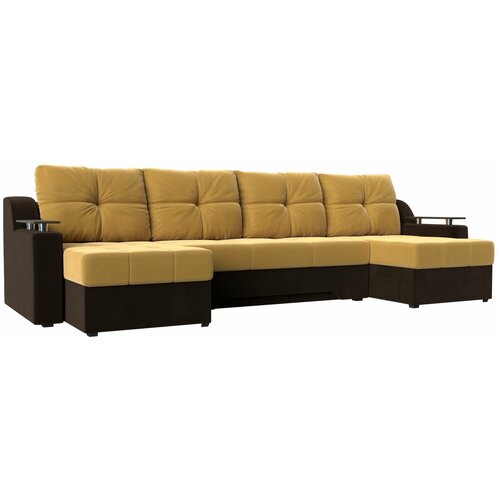 П-образный диван Сенатор, Микровельвет желтый и коричневый