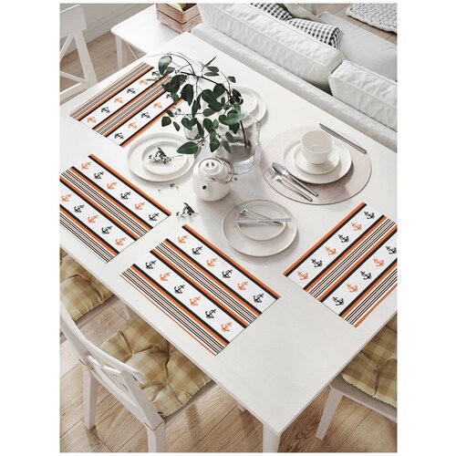 Салфетки на стол для сервировки прямоугольные, плейсмат JoyArty "Полосы и якоря", 32x46 см, в комплекте 4шт.