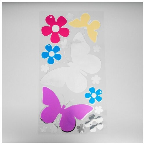 Наклейка интерьерная зеркальная "Бабочки в саду" цветная 61х32 см
