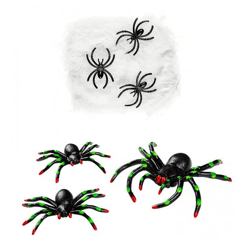 Паутина украшение на Хеллоуин белая с пауками