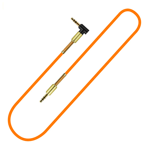 Аудио кабель акустический 1 м, с защитной пружиной, AUX jack 3.5 mm (джек 3,5 мм) / оранжевый