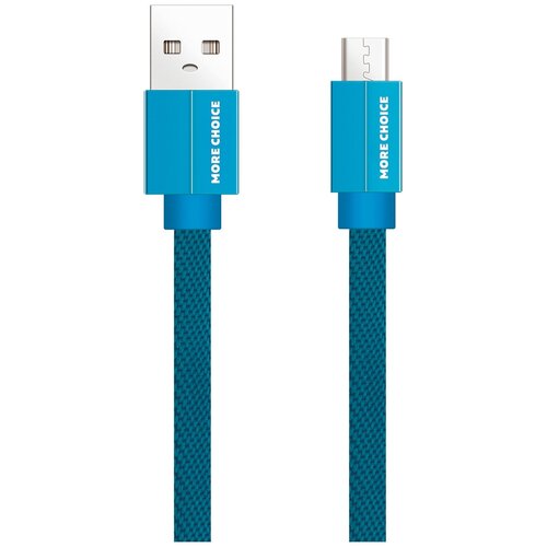 Дата-кабель USB 2.1A для micro плоский USB More choice K20m нейлон 1м Blue