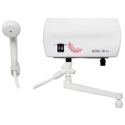 Проточный электрический водонагреватель Atmor Basic 5, душ+кран, белый