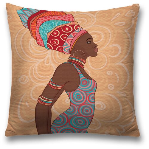 Наволочка декоративная на молнии, чехол на подушку JoyArty "Мода африканок" 45х45 см