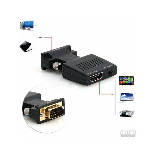 Конвертер переходник HDMI на VGA + audio Jack (Черный)