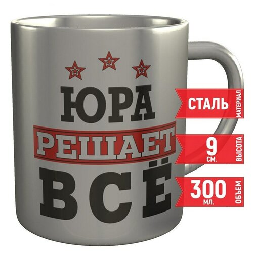 Кружка Юра решает всё - из стали, 9 см, 300 мл.