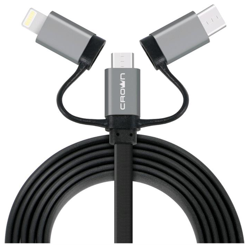 Кабель Crown USB - microUSB/USB Type-C/Lightning CMCU-3182 black