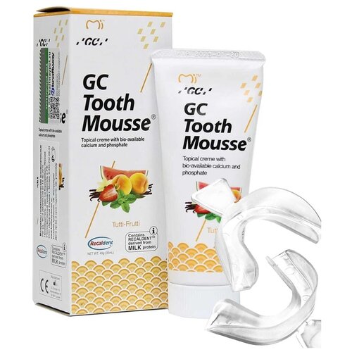 Гель для реминерализации GC Corporation Tooth Mousse, Tutti-Frutti + капы Oralix 2 шт., 35 мл, 40 г