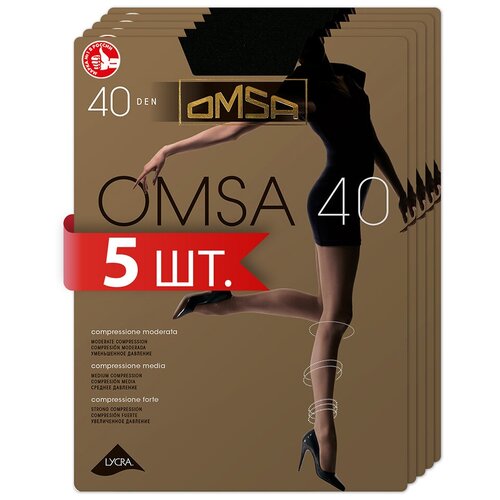 Колготки  Omsa, 40 den, 5 шт., размер 2 (S), черный