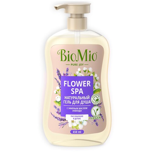 Натуральный гель для душа BioMio Flower Spa с эфирным маслом лавандылаванда, 650 мл, 735 г