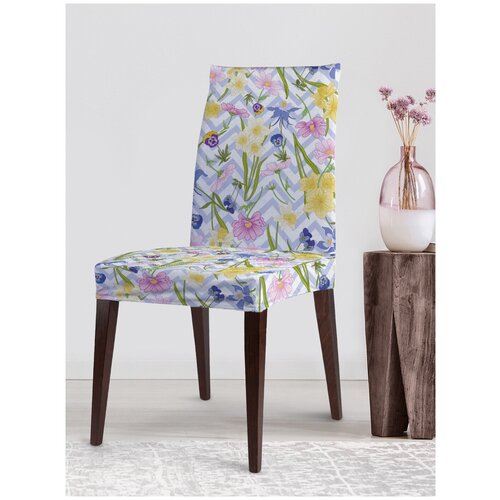 Декоративный чехол на стул JoyArty "Цветочные зигзаги" со спинкой велюровый