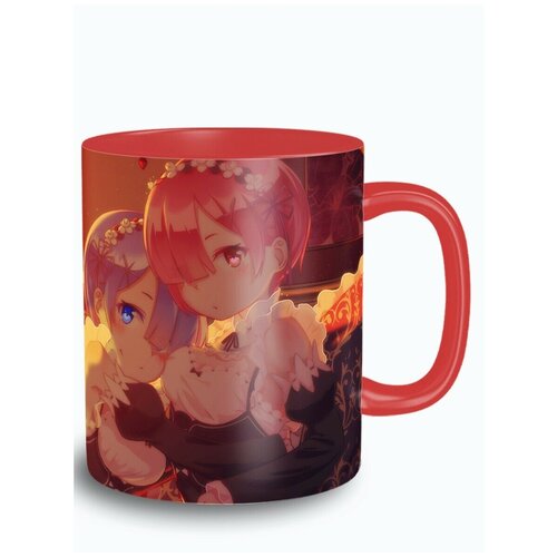 Кружка красная аниме ре зеро re zero рем, рам, субару, эмилия, феликс - 10392