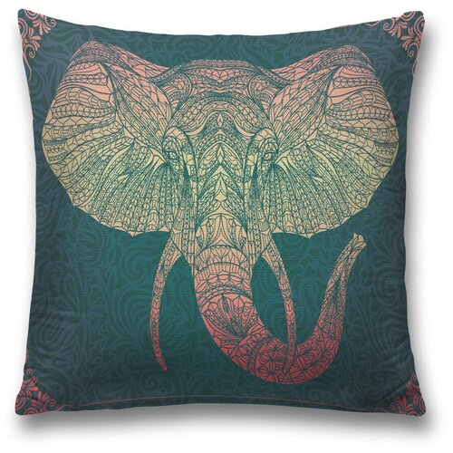 Наволочка декоративная на молнии, чехол на подушку JoyArty "Орнаментальный портрет слона" 45х45 см