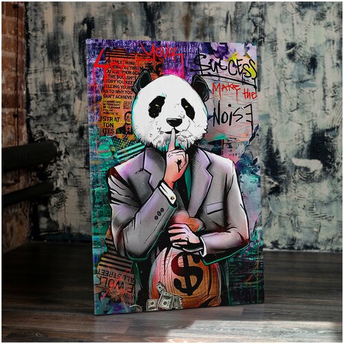 Интерьерная картина на холсте "Панда с мешком денег" / Постер мотивация для дома, офиса, в гостиную / Граффити, поп арт / Денежный арт