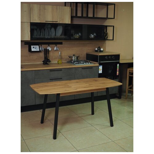 Стол кухонный раздвижной Лион, дуб вотан на чёрных опорах, 120/152x70x75 см.